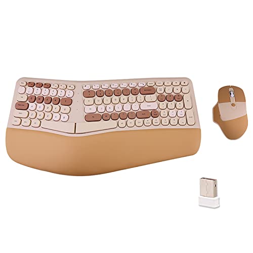 Wireless Ergonomic Keyboard and Mouse Combo with PU Wrist Rest, Carpal ...