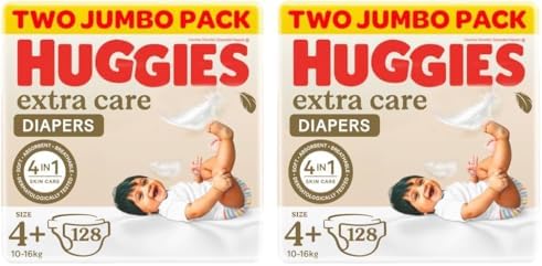 Huggies Extra Care, Size 4+, 10-16 kg, Twin Jumbo Pack, 128 Diapers ...