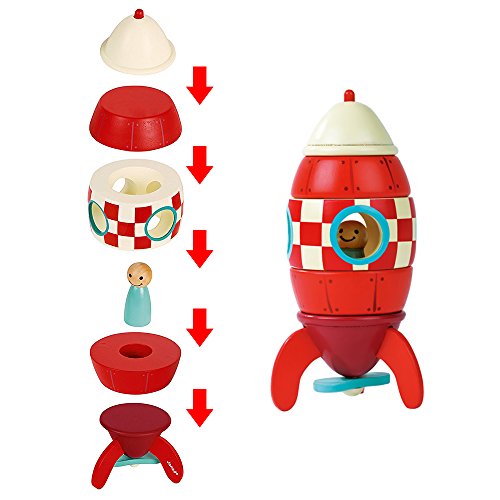 Sealive Magnetic Rocket Ship Toy, Wooden Rocket Space Toys with a ...