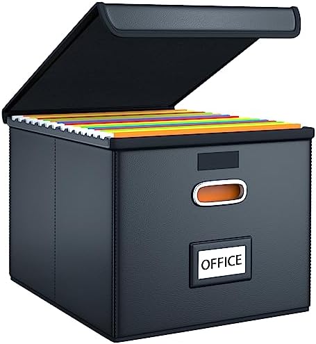 Huolewa Upgraded File Organizer Box with Lid, Collapsible Faux Leather ...