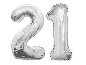 GIANT SILVER NUMBER '21' FOIL BALLOONS DECORATION: Amazon.co.uk ...