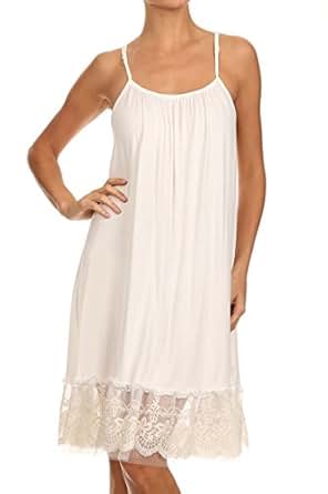 Cream Lace Trim Long Full Length Camisole Slip Top/Dress Extender at ...