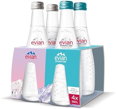 Evian Natural Mineral Water Duo Pack, 2 Sparkling And 2 Still Drinking Water, 330ml X 4 Glass ...