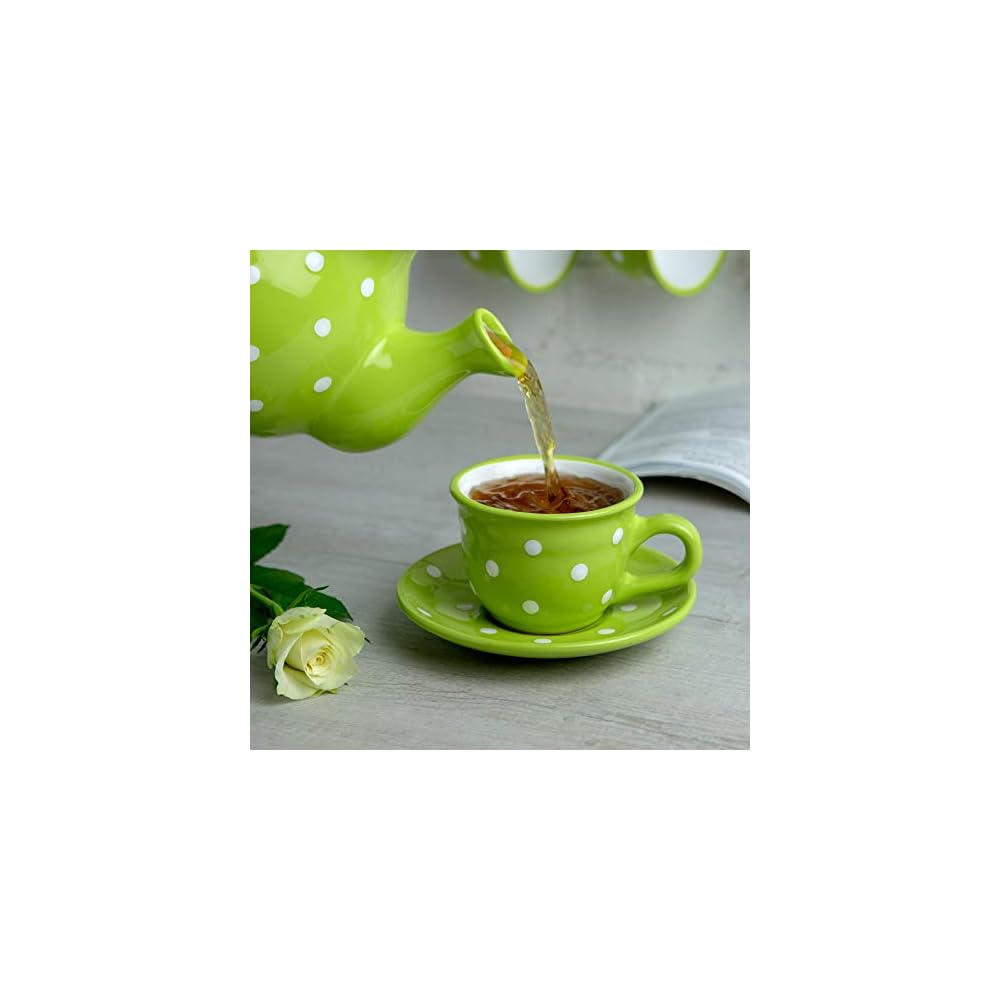 Lime Green Polka Dot Coffee Tea Cup [British countryside morning]