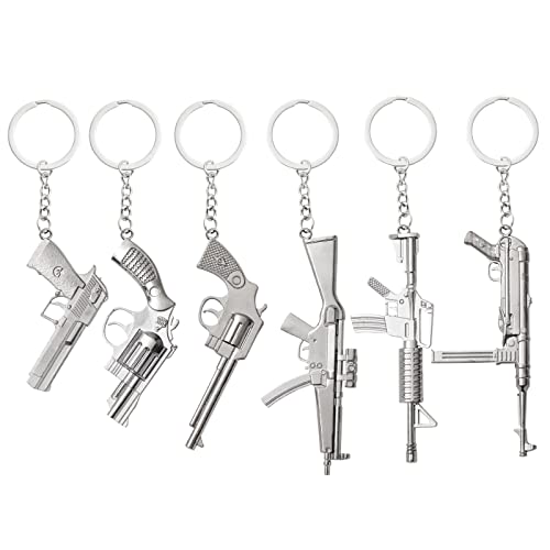 Juvale 6 Pack Mini Gun Keychains for Men, Silver Metal Pistol Key Ring ...
