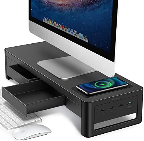 Meatanty 3 In 1 Monitor Stand Riser with 2 Storage Drawers,1 Wireless ...