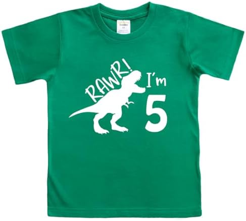 rawr im 5 Dinosaur 5th Birthday Shirt boy Roar Five Year Old Dino Tshirt rex tee (Green, 6 Years ...