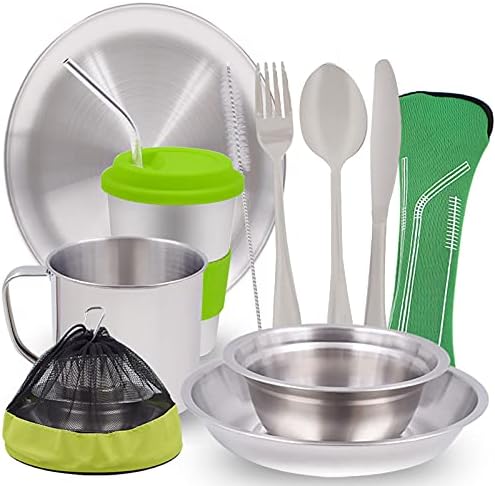 Acelane Camping Mess Kit Camping Plates Dishes Stainless Steel Camping ...