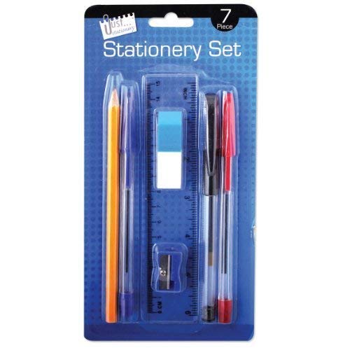 Stationery Set 7 Piece School, Office or Home Pens Pencil Ruler Rubber ...