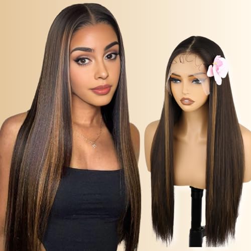 SUKRI Highlight Synthetic Lace Front Wig Drark Brown 26 Inch Long ...