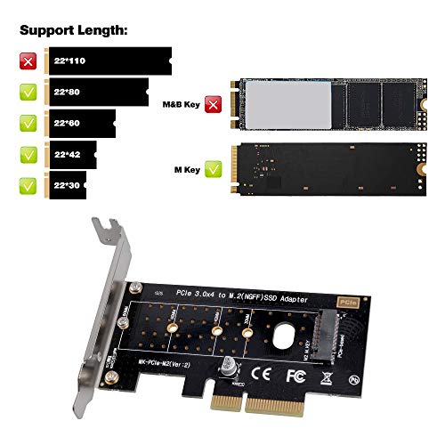 NVMe PCIe Adapter, M Key M.2 NVME SSD to PCI-e 3.0 x4 Host Controller ...