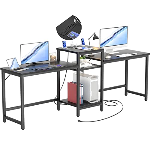 Unikito 2 Person Home Office Desk with Printer Stand and Power Outlet ...