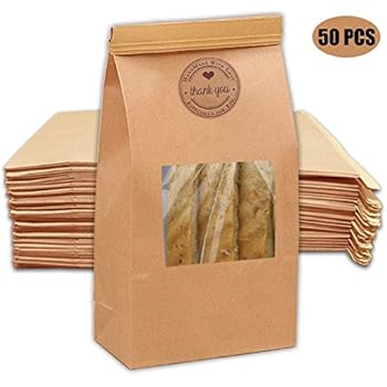 Amazon.com: Pack of 50 Paper Bread Loaf Bag Kraft Food Packaging ...