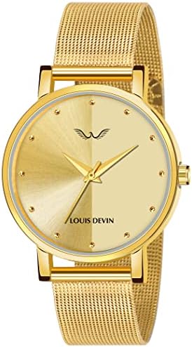 Louis Devin Women's Analog Wrist Watch with Gold Plated Mesh Chain ...