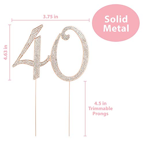 40 Cake Topper - Premium Rose Gold Metal - 40th Birthday or Anniversary ...