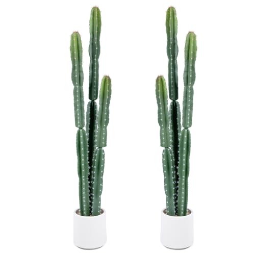 UV Resistant 5ft Large Artificial Cactus with White Decorative Planter ...