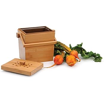 Amazon.com: RSVP 4.5 Quart Square Bamboo Compost Pail: Compost Bins ...