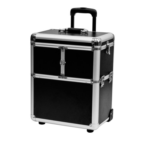 Buy Black Train Case Rolling Trolley Artist Organizer Aluminum Lockable ...