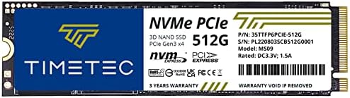 Timetec 512GB SSD NVMe PCIe Gen3x4 8Gb/s M.2 2280 3D NAND TLC 350TBW ...