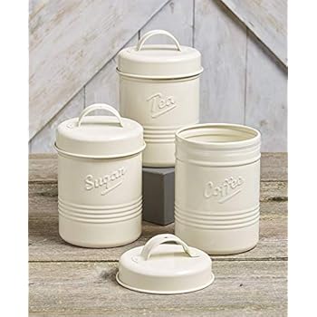Amazon.com: Vintage Set of 3 White Metal Kitchen Canisters. Made from ...