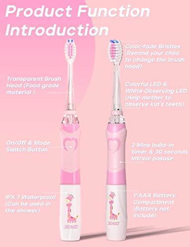SEAGO Kids Electric Toothbrushes Sonic Toothbrush, Soft Battery Powered Tooth Brush with Smart ...