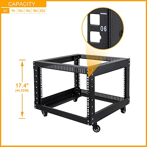 RIVECO 6U Open Frame Server Rack with Wheels- Heavy Duty 4 Post Quick ...