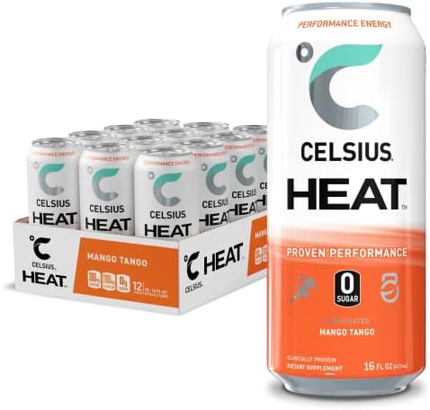 CELSIUS HEAT Performance Energy Drink 16 Fl Oz, Mango Tango (Pack of 12 ...