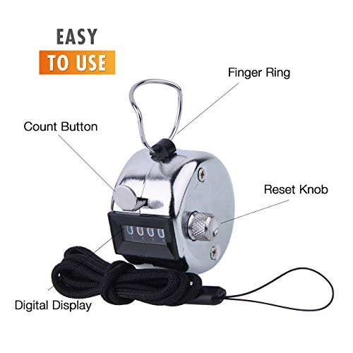 Hand Pitch Tally Counter Clicker–1 and 4 Pack METAL Handheld People Lap ...