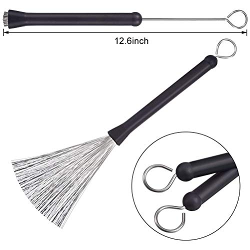 Cooyeah Drum Stick Brush Set, 1 Pair 5A Classic Maple Wood Drum Sticks 1 Pair Retractable Drum ...