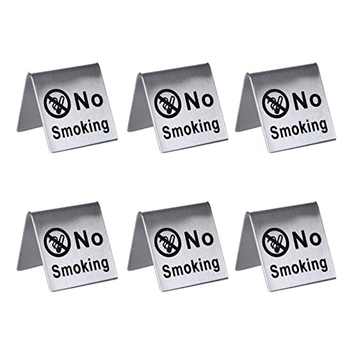 6 Pcs No Smoking Table Sign Stainless Steel Non-Smoking Logo Desk Sign ...