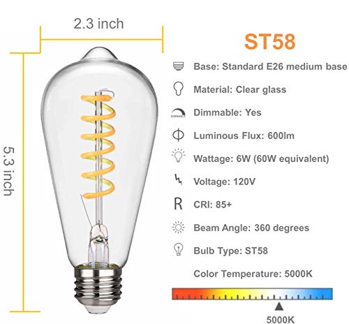 Vintage LED Edison Bulbs, ST58/ST19, Daylight White 5000K, 6W Antique ...
