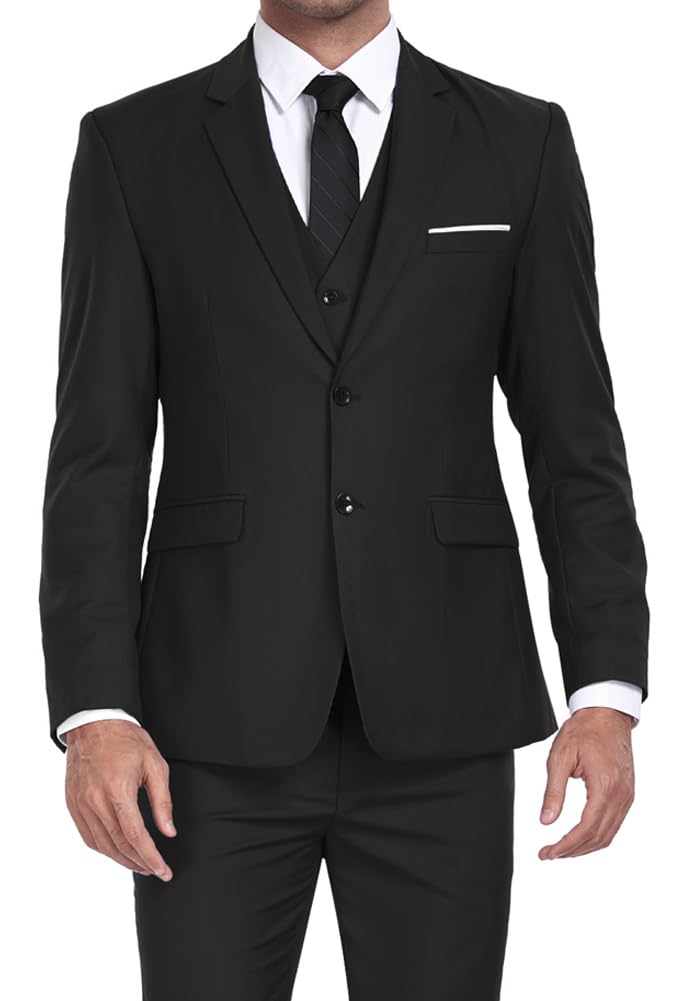 Mens Suit Slim Fit 3 Piece Set Wedding Tuxedo Black Suits for Men Blazer Formal Dress Pants Men ...