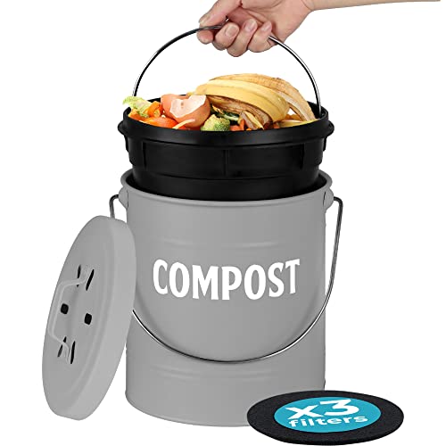 Saratoga Home Metal Countertop Compost Bin, 1.3 Gal/5L Food Waste ...
