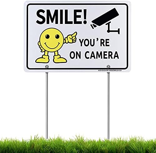 HISVISION Smile You're on Camera Yard Sign with Stakes, 12" x 8" Video ...