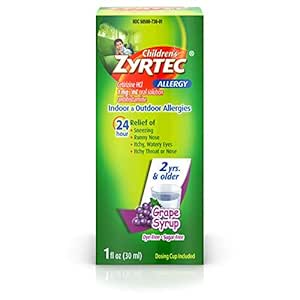 Amazon.com: Zyrtec 24 Hr Children's Allergy Syrup with Cetirizine, Dye ...