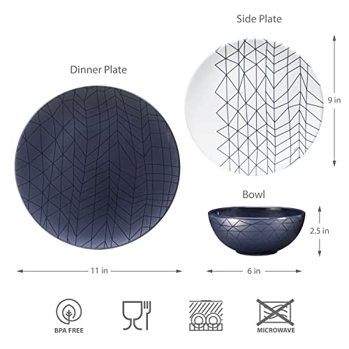 Bzyoo 12 Piece Melamine Plastic Dinnerware Set - Spidy French Navy ...