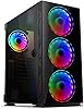 GIM ATX Mid-Tower PC Case with 4 RGB Fans Pre-Installed, Black PC Gaming Case 2 Tempered Glass ...