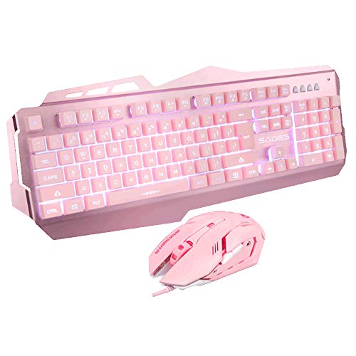 SADES EK10 Pink Wired Gaming Keyboard and Mouse Combo,7 Colors LED ...