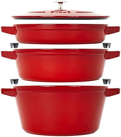 STAUB Cast Iron Set 4-pc, Stackable Space-Saving Cookware Set, Dutch ...