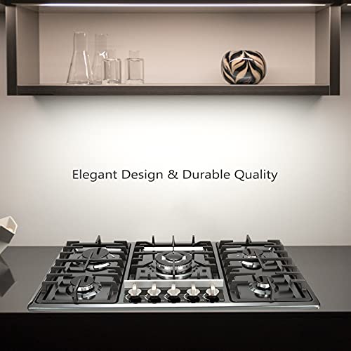 34 inch Gas Cooktop - 5 Burner Built In Gas Cooktop, Black Titanium ...