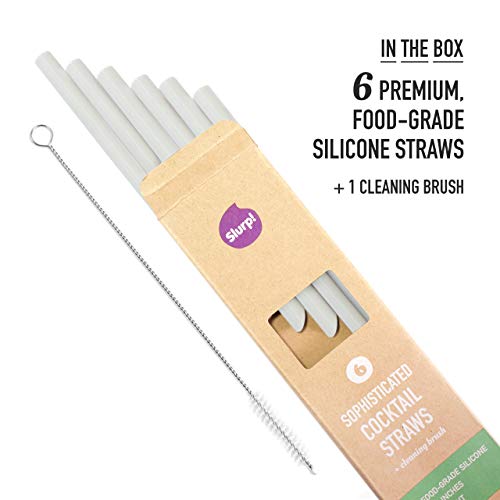 Slurp Straw 6 Pack and Cleaning Brush, 5.25-inch Short Reusable ...