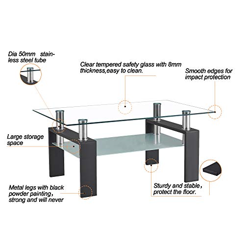 Tempered Glass Coffee Table for Living Room Furniture with 2 Tiers Size ...