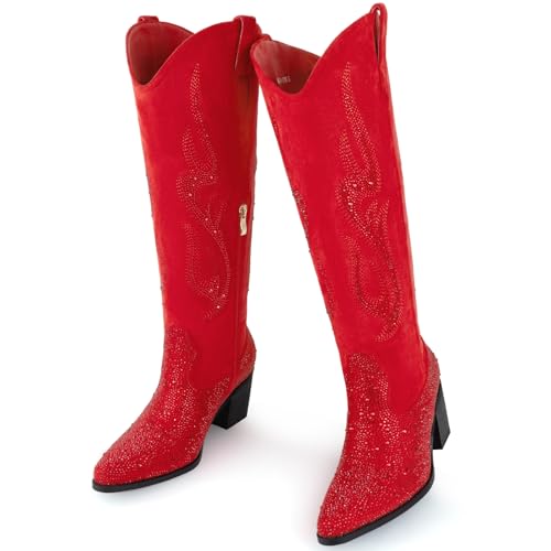 DANAZANA Wide Calf Boots For Women Cowboy Boots Knee High Cowgirl Boots ...