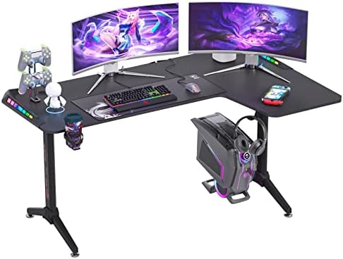 Wisfor L-Shaped Gaming Table: 160cm x 100cm PC Computer Desk with RGB ...