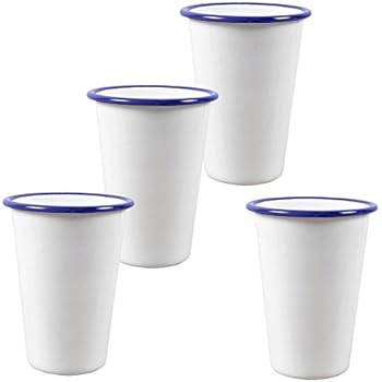 Amazon.com | Enamelware - Set of 4 - 14 Ounce Tumbler -Solid White with ...