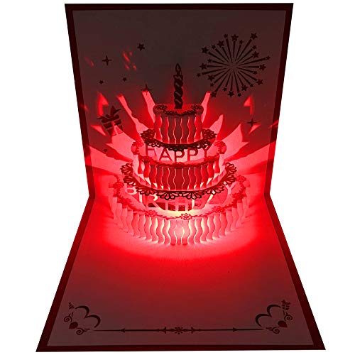3D Pop Up Birthday Cards,Red LED Light Birthday Cake Music Happy ...