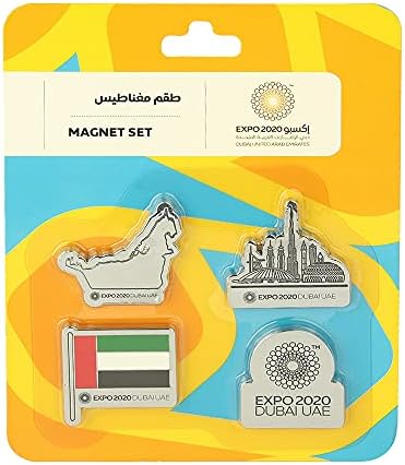 Expo 2020 Dubai Magnet Set Flag Skyline Logo Map Silver Zinc Alloy And ...