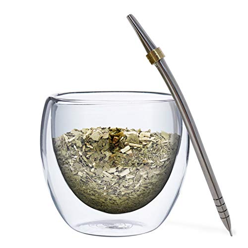 Novomates Double Wall Glass Yerba Mate Cup with Stanley Steel Bombilla ...
