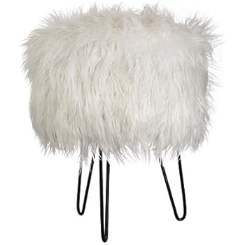 Amazon.com: East Wind White Fuzzy Stool for Vanity, Faux Fur Fluffy ...