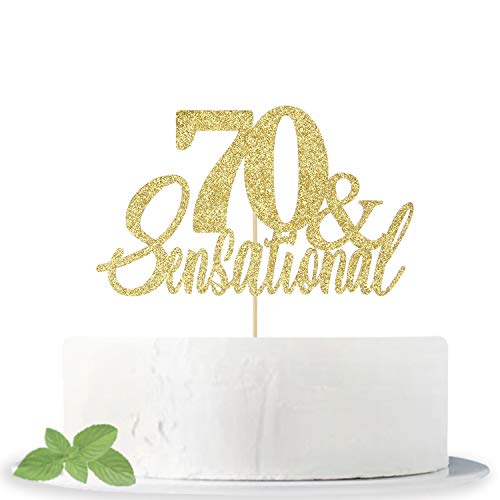 Gold Glitter 70 & Sensational Cake Topper, Hello 70, Cheers to 70 Years ...